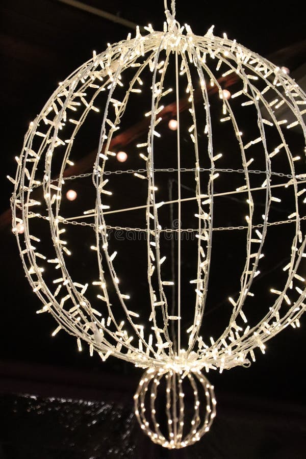 White Christmas Light Spheres at Night Stock Image - Image of string ...