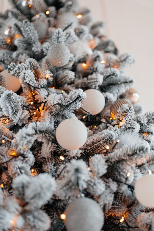 White Christmas Toys. Decorated Christmas Tree White Color Stock Photo ...