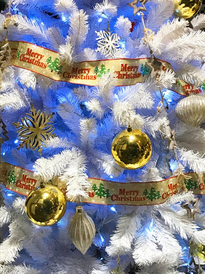 White Christmas Tree.Close View. Stock Photo - Image of star, tradition ...