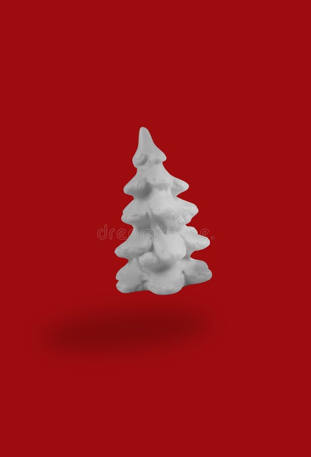 White Christmas Tree Levitation on Red Background. Stock Photo - Image ...