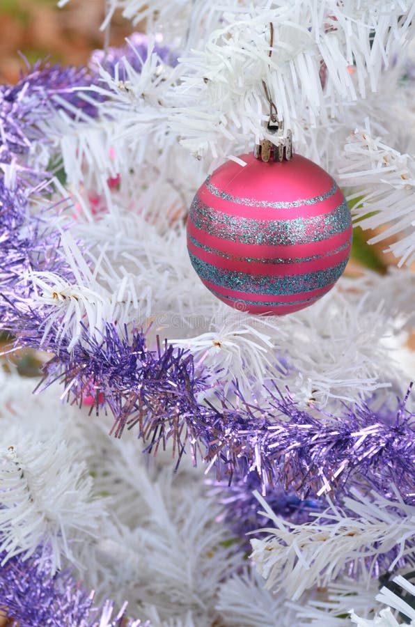 White Christmas tree red ball ornament silver glitter stripes, White ...