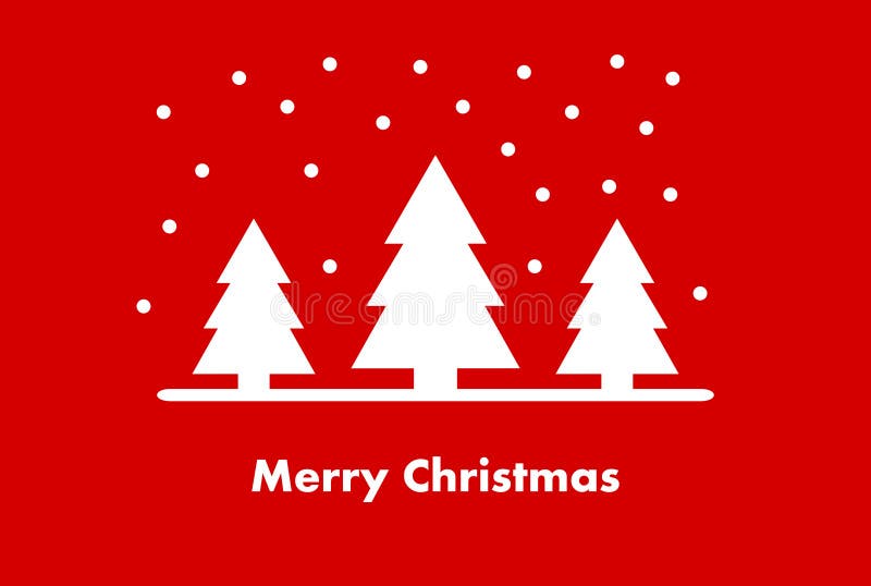 White Christmas Trees on Red Background. Christmas Winter Greeting Card ...