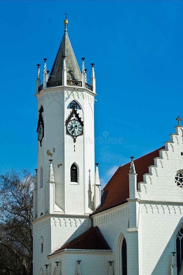White church clock tower stock photo. Image of outdoors - 4874204