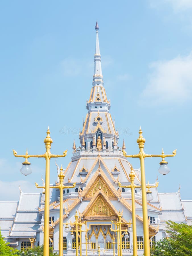 White Church with Gold Lamp Pole Stock Image - Image of tall, pole ...