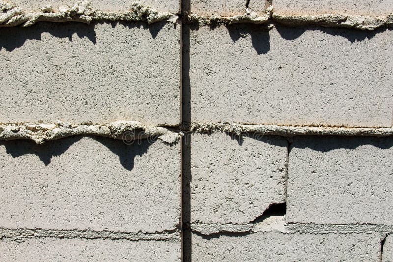 White Cinder Block Wall with Oozing Concrete, and Cracks on the Blocks ...