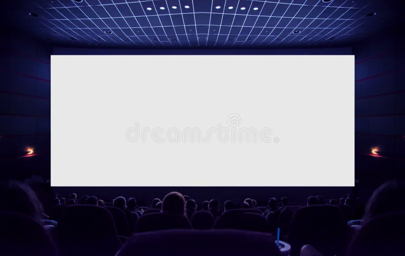 White Cinema Screen with Silhouettes of Spectators in the Hall. Stock ...