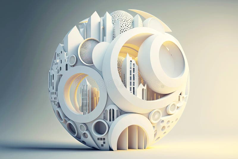 White Circle of Joined Rings As 3D Render Abstract Geometric Background ...