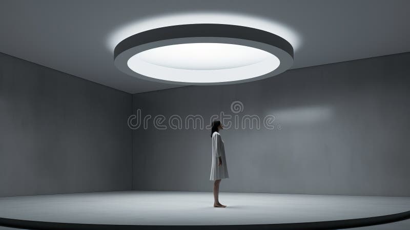 Minimalist Woman in Circular Light: a Photorealistic Rendering Stock ...