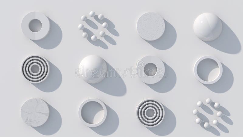 White Circle Shapes and Balls. Abstract Illustration, 3d Render Stock ...