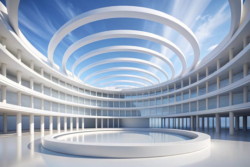 White Circular 3D Abstract Architecture Background Stock Illustration ...
