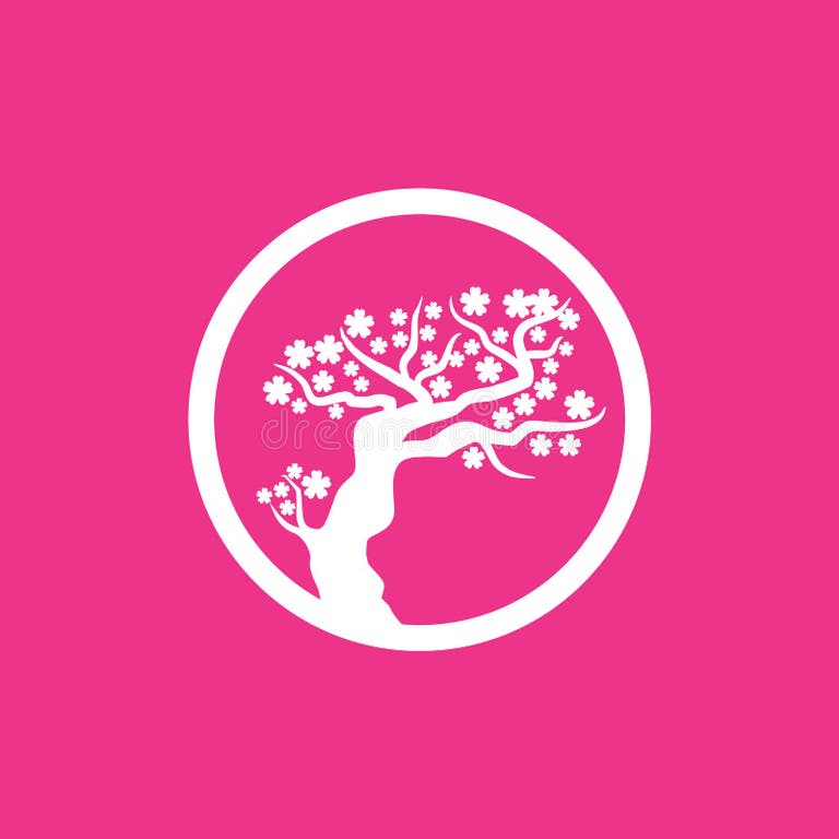 White Circular Emblem Sakura Tree Logo Design Stock Vector ...