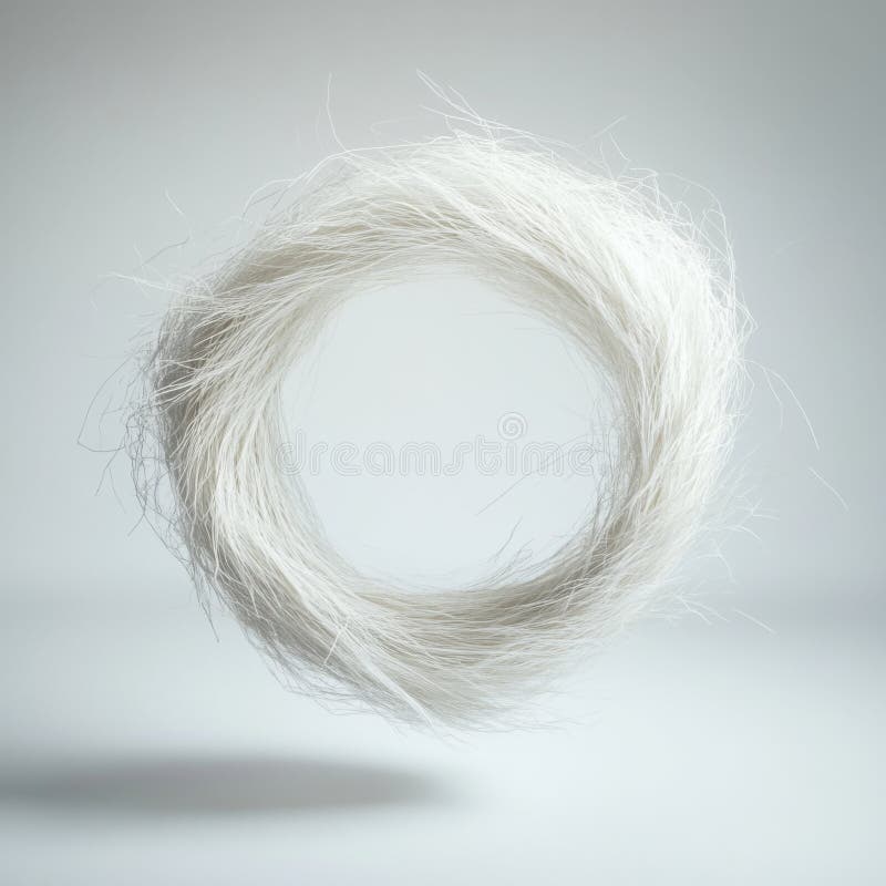 White Circular Fibrous Composition Floating in Minimal Gray Space Stock ...