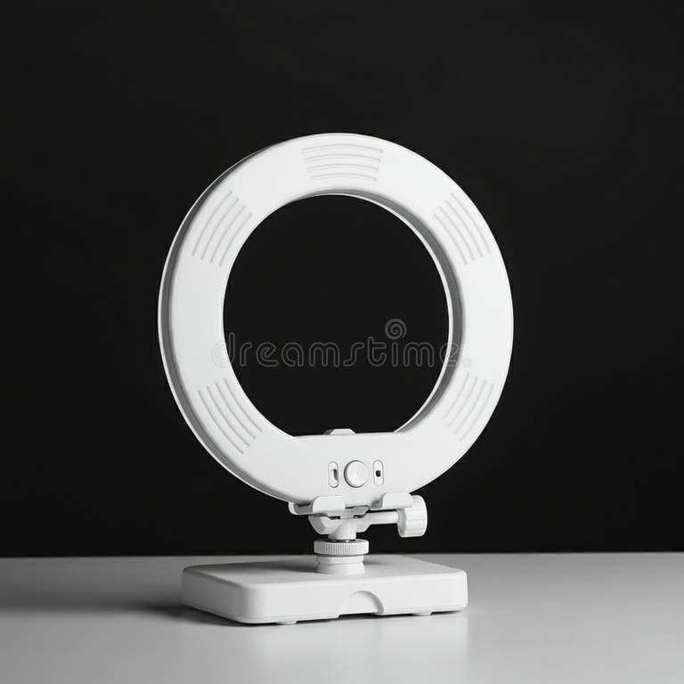 A White Circular LED Ring Light Mounted on a Rectangular Base with ...