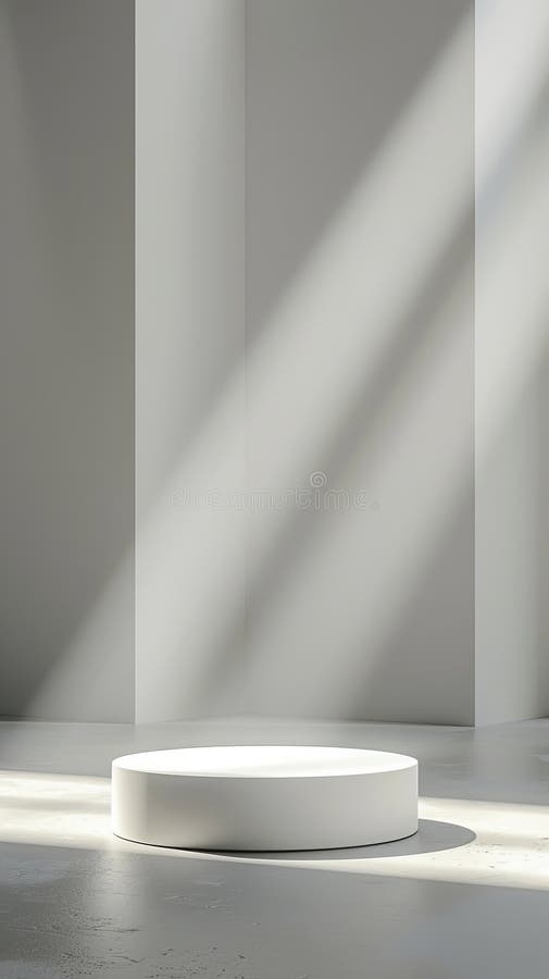 White Circular Pedestal in Minimalistic Room with Light Beams Stock ...