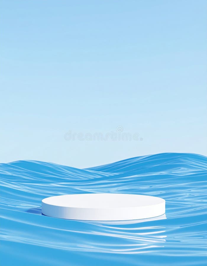 White Circular Platform on Blue Water Waves Stock Illustration ...