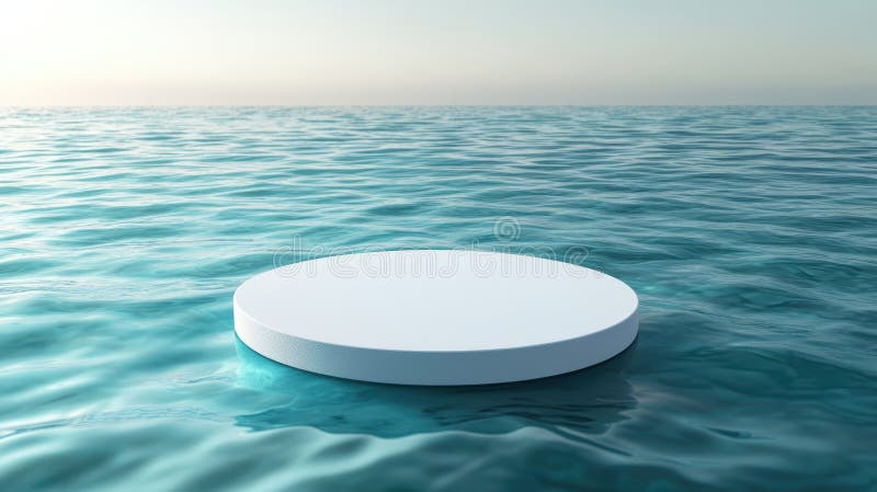 White Circular Platform Floating on Calm Blue Ocean Water Stock Photo ...