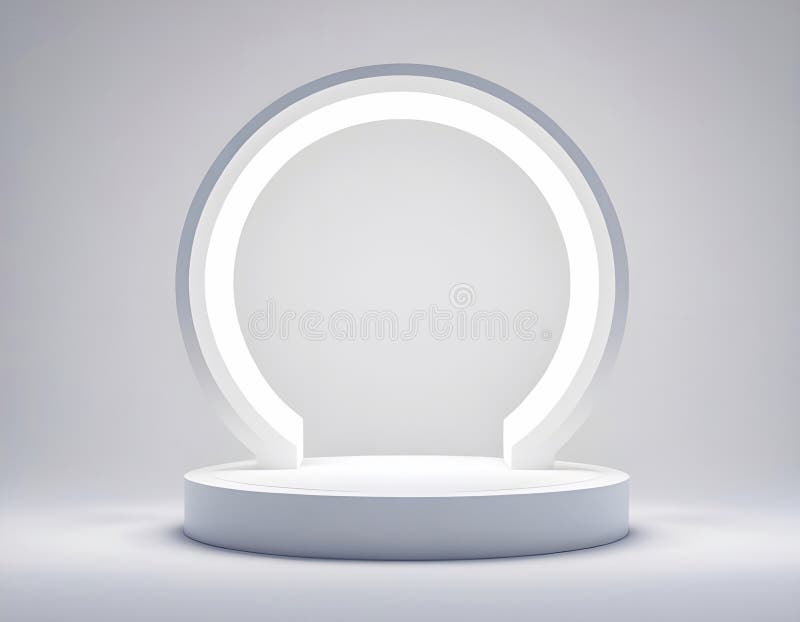 White Circular Platform with Illuminated Arch, Interior Design Stock ...