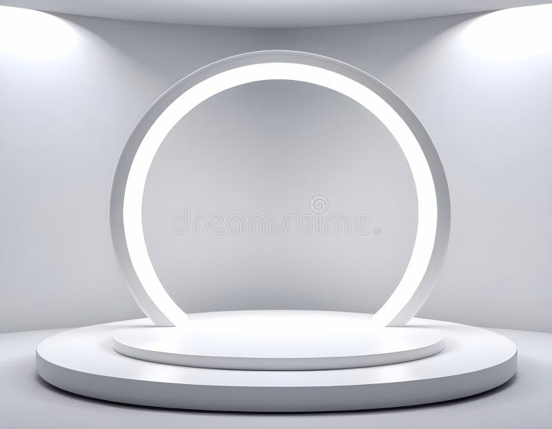 White Circular Platform with Illuminated Arch, Interior Design Stock ...