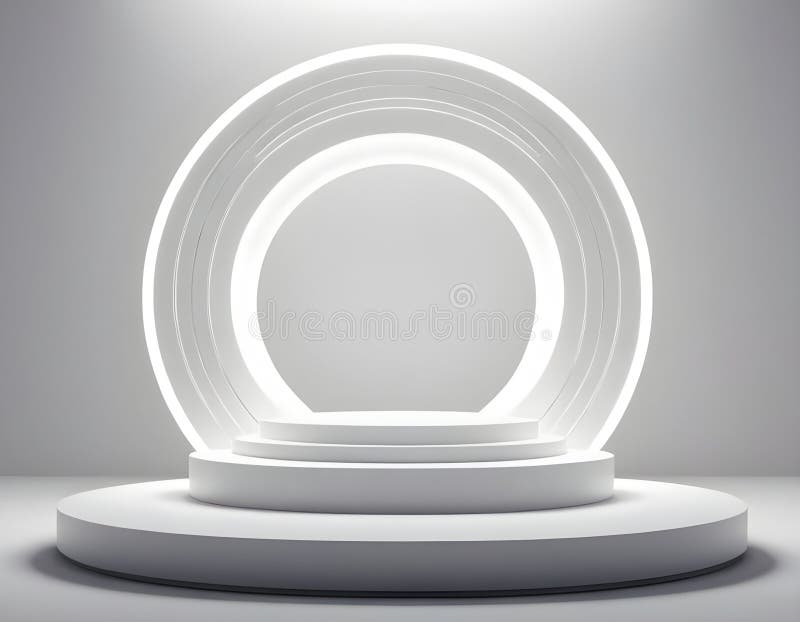 White Circular Platform with Illuminated Arch, Interior Design Stock ...