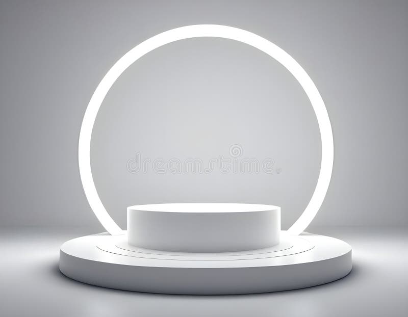 White Circular Platform with Illuminated Arch, Interior Design Stock ...