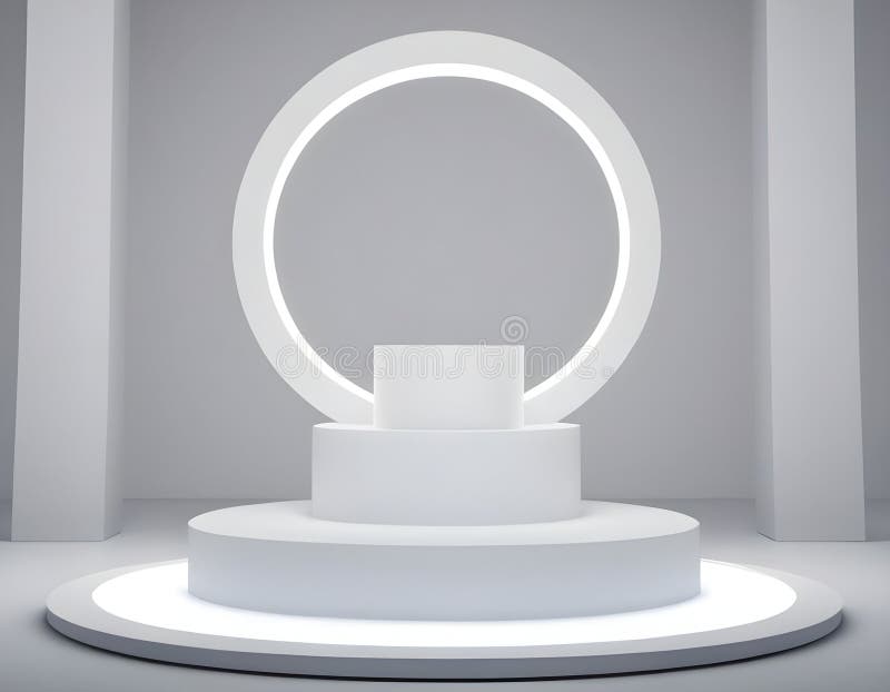 White Circular Platform with Illuminated Arch, Interior Design Stock ...