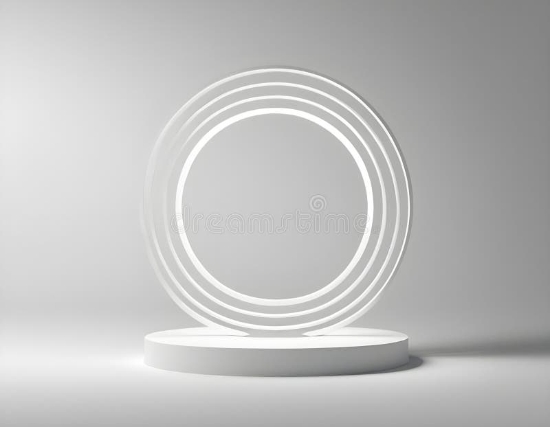 White Circular Platform with Illuminated Arch, Interior Design Stock ...