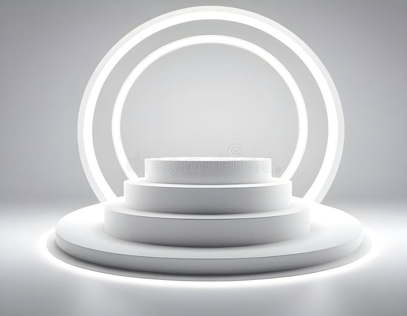 White Circular Platform with Illuminated Arch, Interior Design Stock ...
