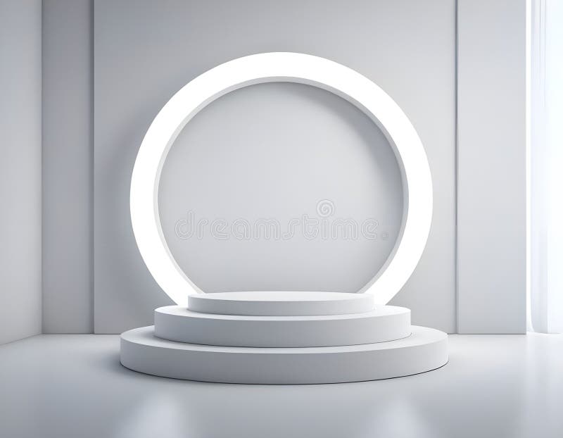 White Circular Platform with Illuminated Arch, Interior Design Stock ...