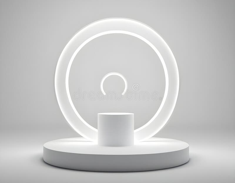 White Circular Platform with Illuminated Arch, Interior Design Stock ...