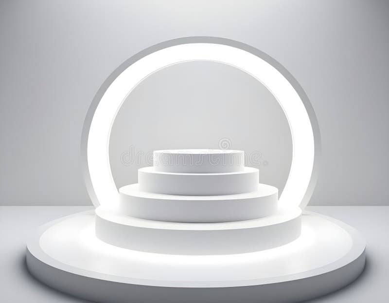White Circular Platform with Illuminated Arch, Interior Design Stock ...
