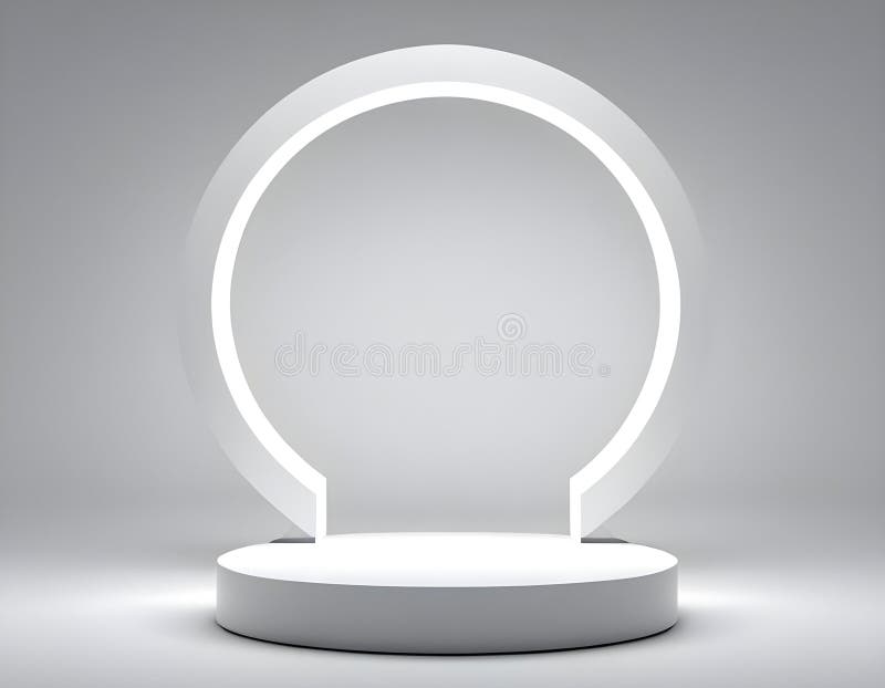 White Circular Platform with Illuminated Arch, Interior Design Stock ...