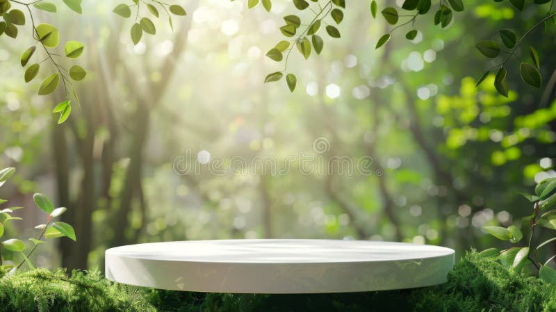 White Circular Platform in a Lush Green Forest Setting Stock ...