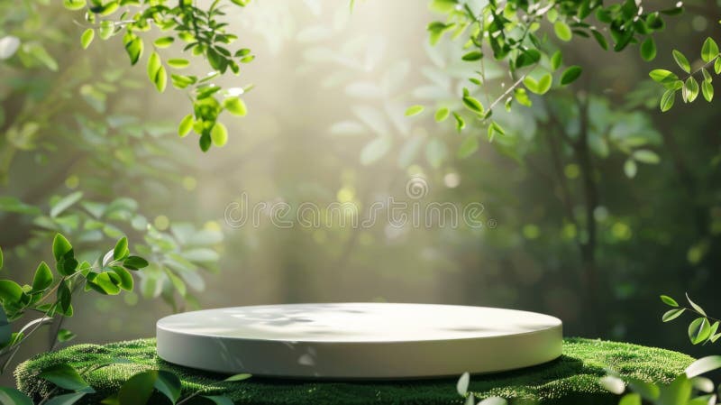 White Circular Platform in a Lush Green Forest Setting Stock ...