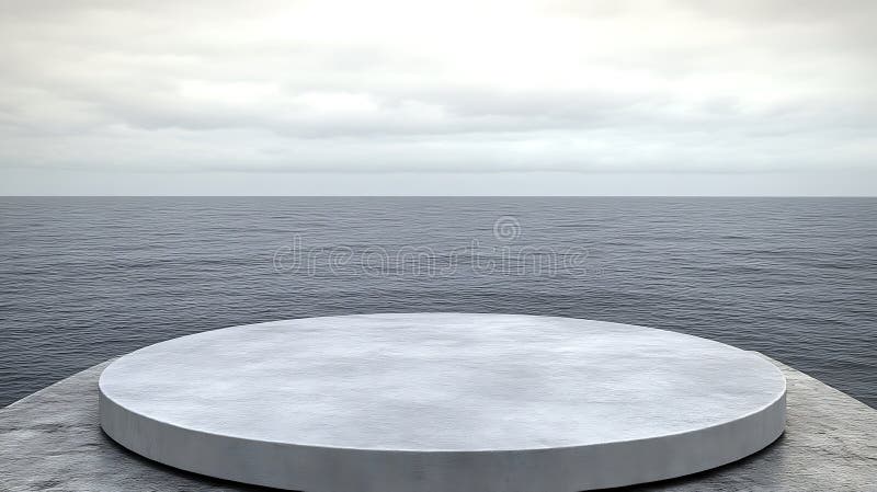White Circular Platform Overlooking Calm Ocean Water Stock Illustration ...