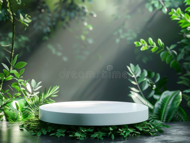 White Circular Platform Surrounded by Lush Greenery Stock Illustration ...