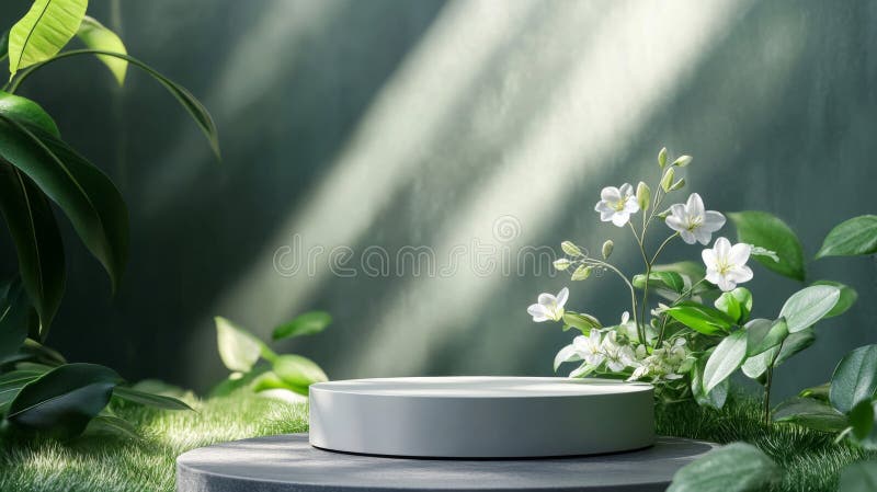 White Circular Product Display Platform on Green Background Stock ...