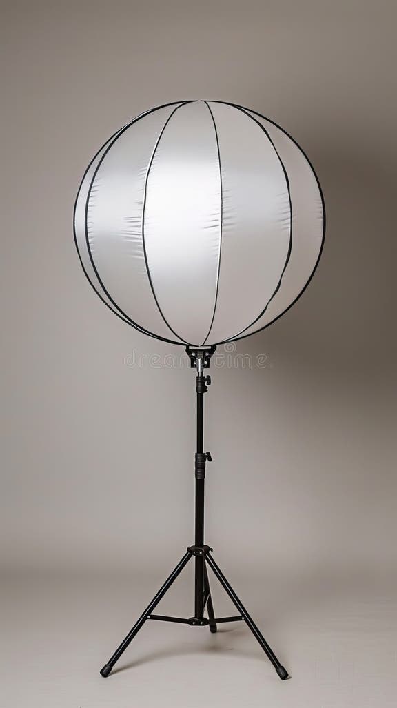 A White, Circular Softbox is Mounted on a Black Tripod Stand in a ...
