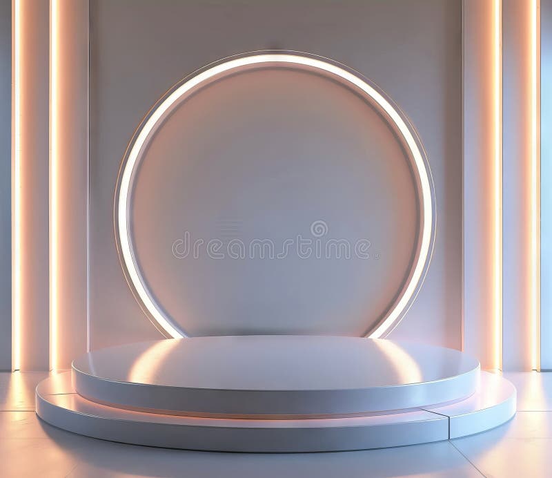 A White Circular Stage with Lights in the Background Stock Image ...