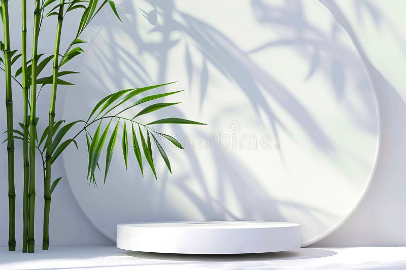 A White Circular Table with a Bamboo Plant Stock Photo - Image of room ...