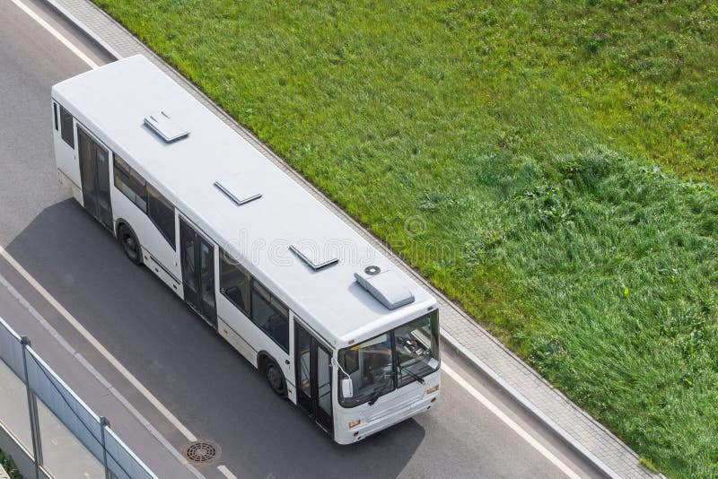 White City Bus Traveling on the Highway, Top View. Stock Image - Image ...