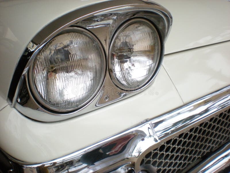 White Classic Car Headlight and Partial Bumper Stock Image - Image of ...