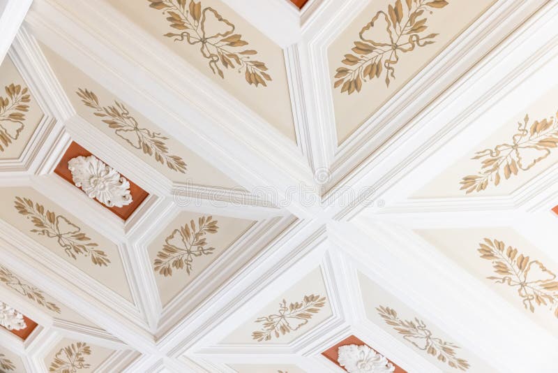White Classic Ceiling Details with Floral Patterns, Classic ...
