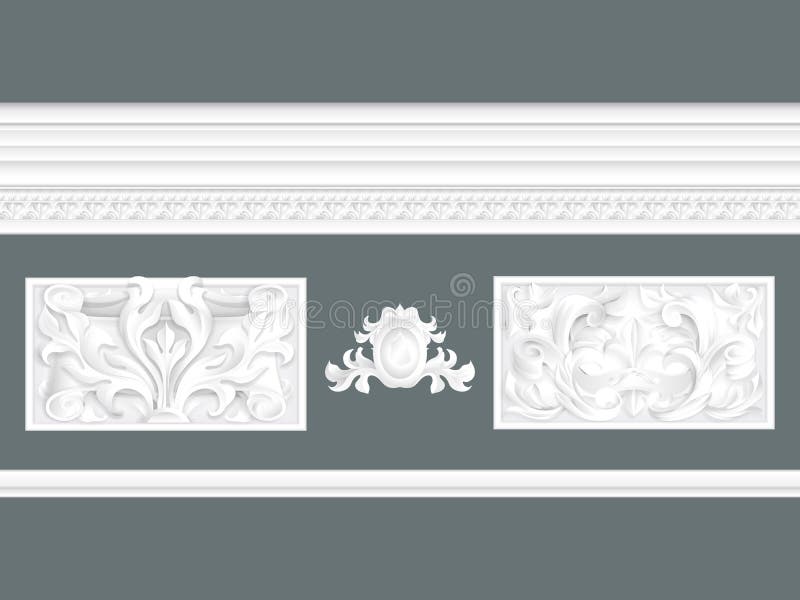 White Classic Relief and Cornice Set Isolated, Architectural Elements ...