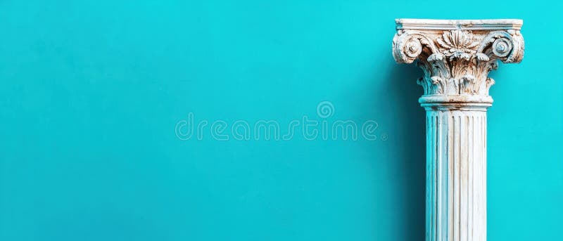 A White Classical Column with Ornate Capitals Stands Against a Bright ...