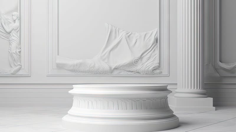 White Classical Pedestal or Podium in the Shape of Ancient Column in ...