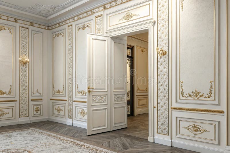 Classical White Wall Panels with Gilding Stock Illustration ...