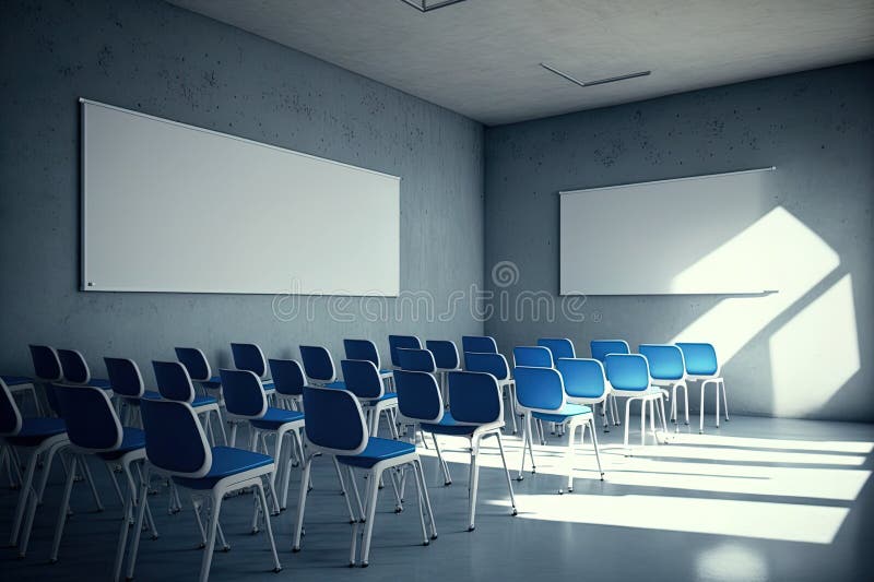 White Classroom Interior with Projection Screen Stock Illustration ...