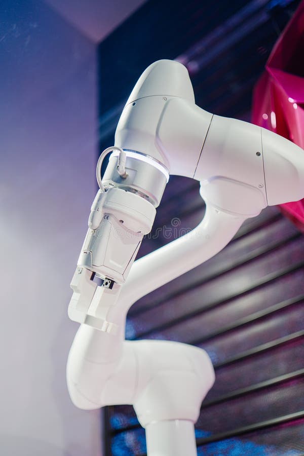 White Clean 3 Axis Robotic Arm with Lights and Plain Shell Stock Photo ...