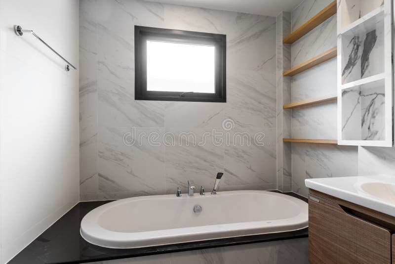 White Clean Bathroom in Modern House Stock Photo - Image of design ...