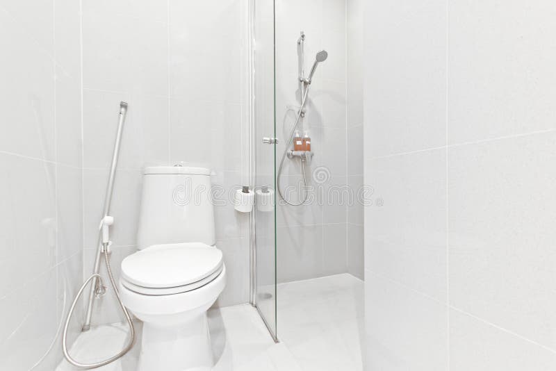 White clean bathroom stock image. Image of toilet, bathroom - 121639013